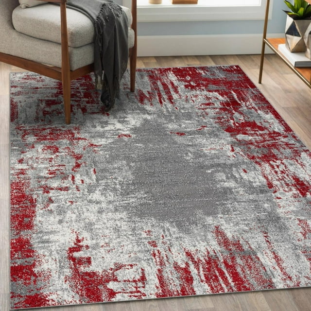 Luxe Weavers Euston 7680 Collection Red Abstract Area Rug 6x9, Stain ...