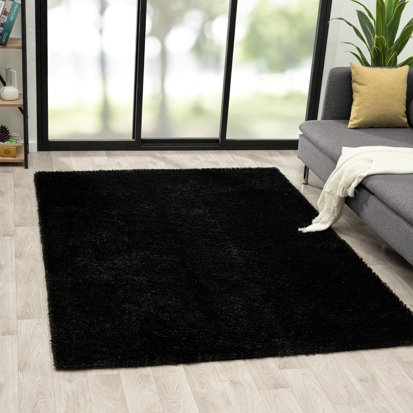 Luxe Weavers Fluffy Shag Black 8x10 Area Rug Plush Bedroom Carpet ...