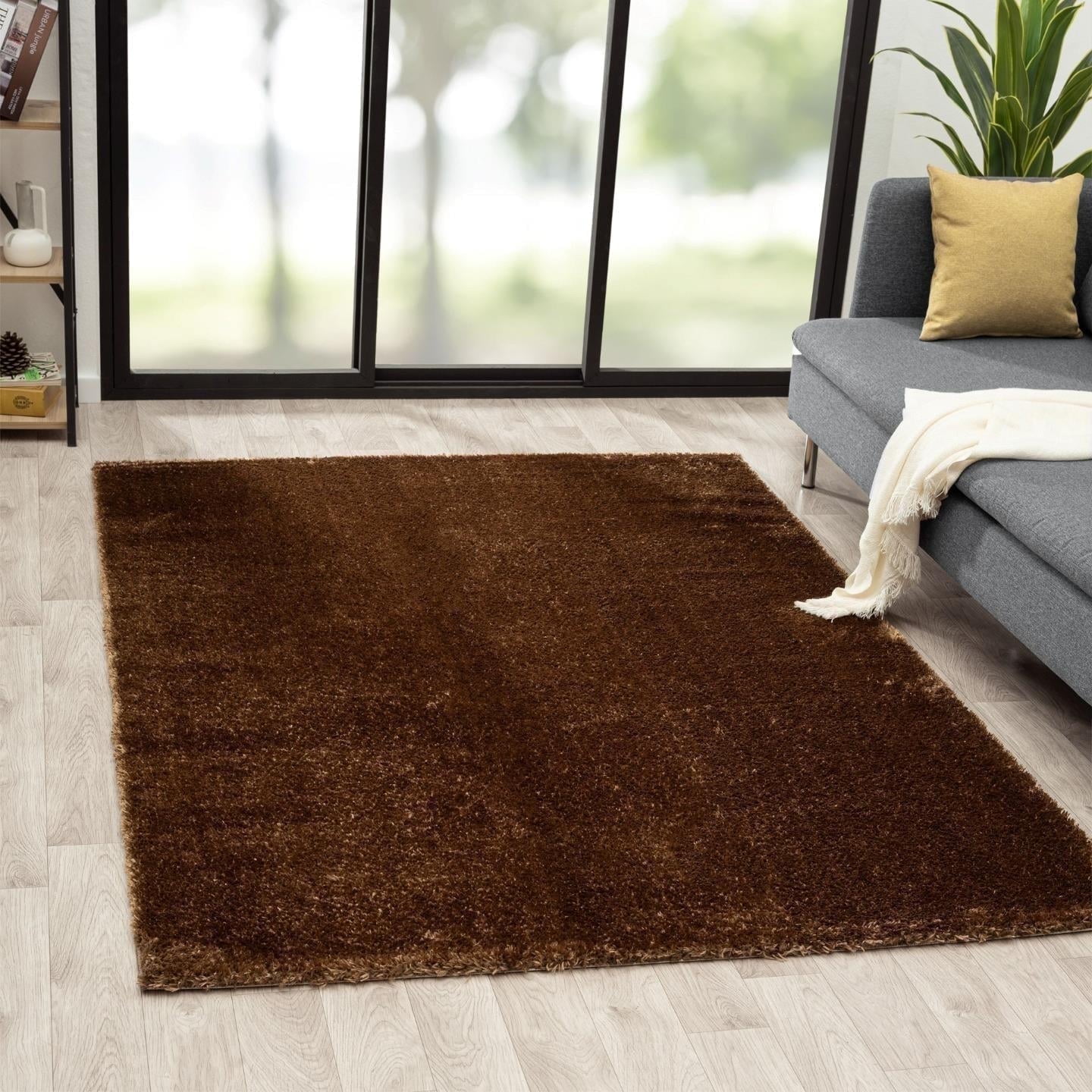 Luxe Weavers Fluffy Shag Brown 5x7 Area Rug Plush Bedroom Carpet ...