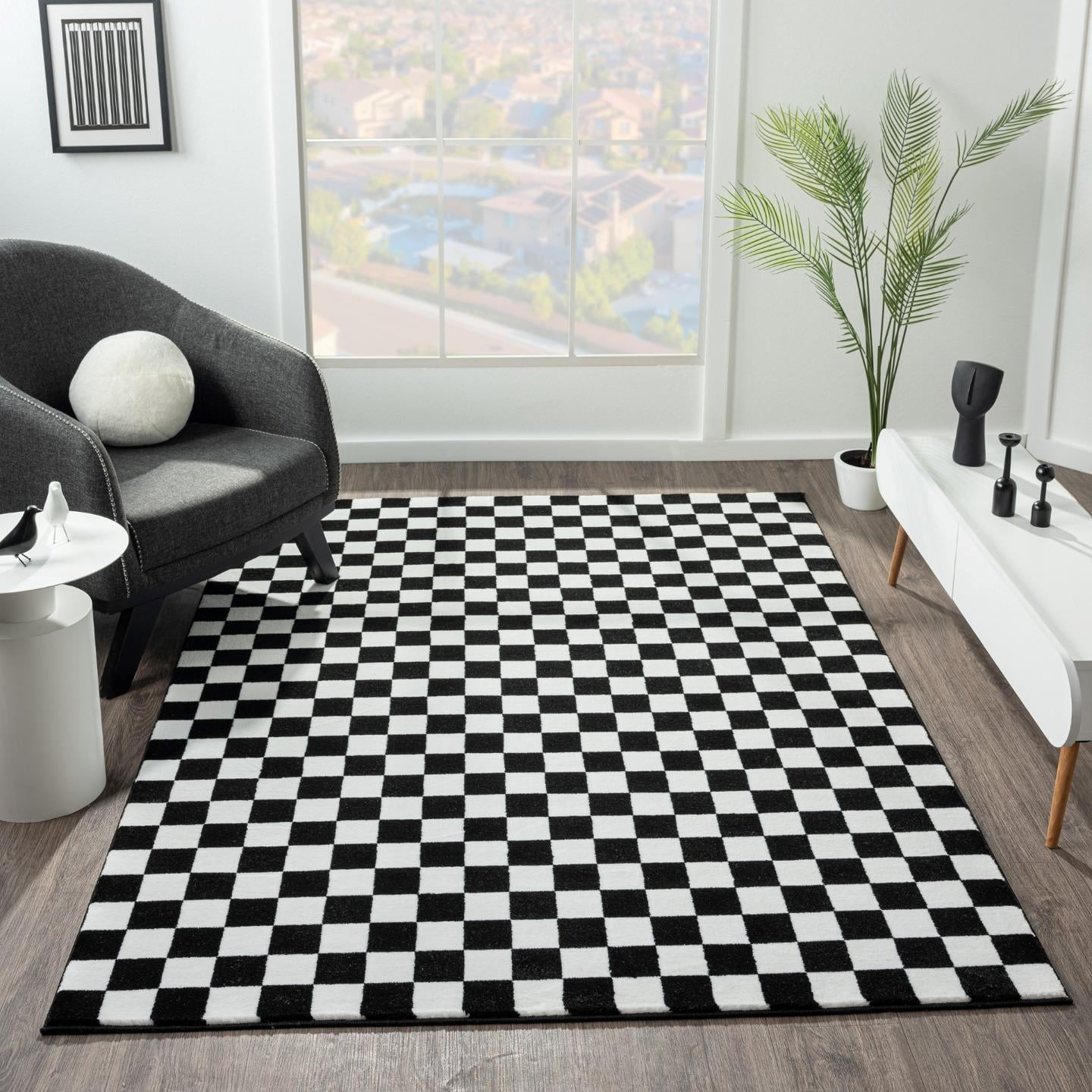 Luxe Weavers Geometric Checkered Black and White Area Rug 8x10, Modern ...