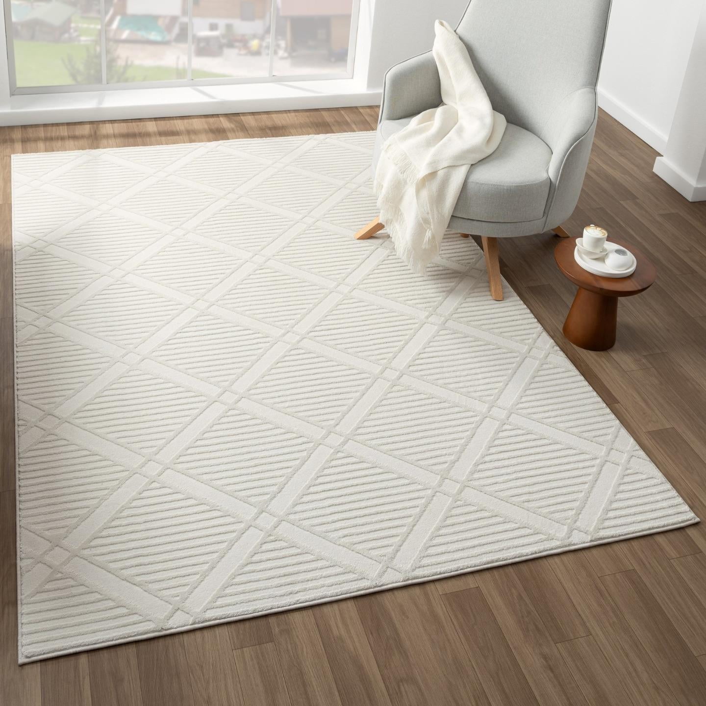 Luxe Weavers Geometric Diamond Shaped Cream 5x7 Area Rug for Living ...