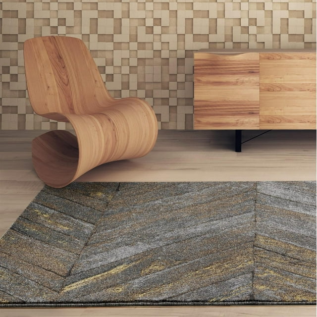 Luxe Weavers Geometric Grey Bronze Chevron Rustic Wood Pattern Area Rug ...