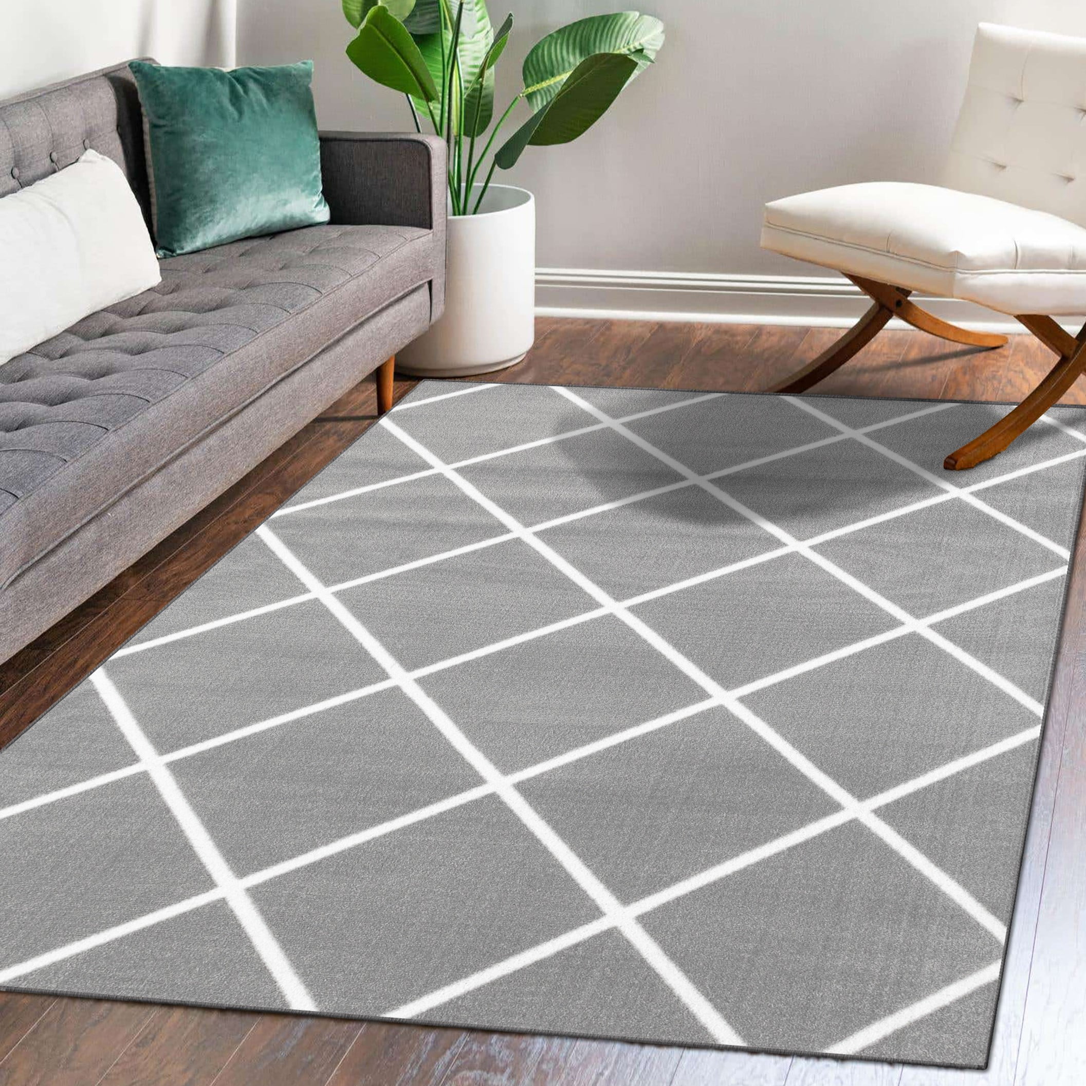 Luxe Weavers Gray 5'2x7'2 White Diamond Modern Farmhouse Area Rug ...