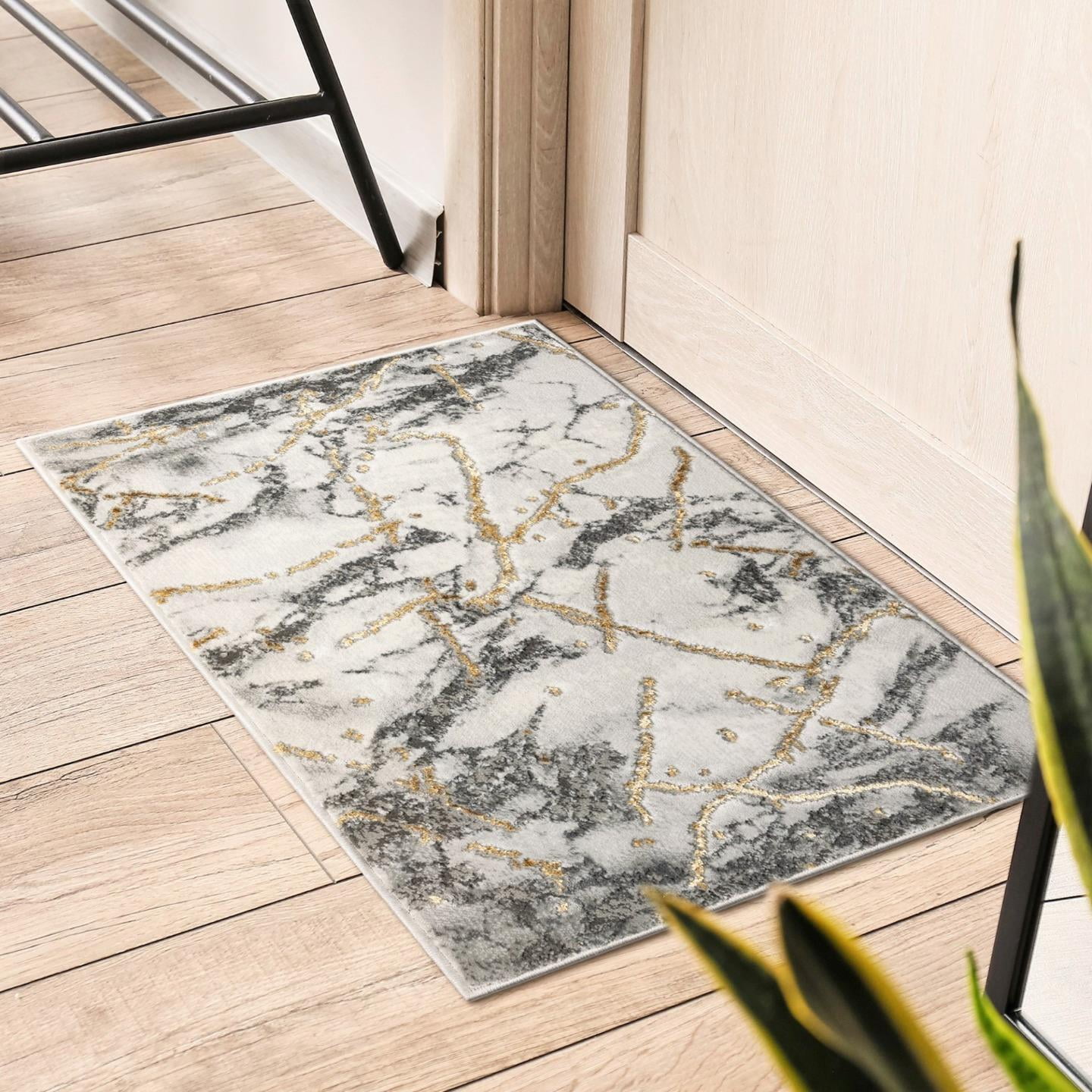 Luxe Weavers Ivory 2x3 Marble Abstract Area Rug Gold, Stain-Resistant ...