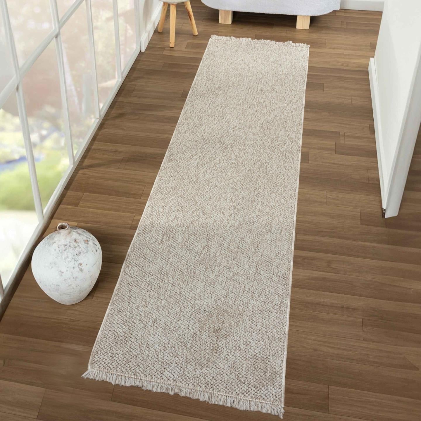 Luxe Weavers Machine Woven Beige 2x8 Runner Rug Fringed, Textured ...