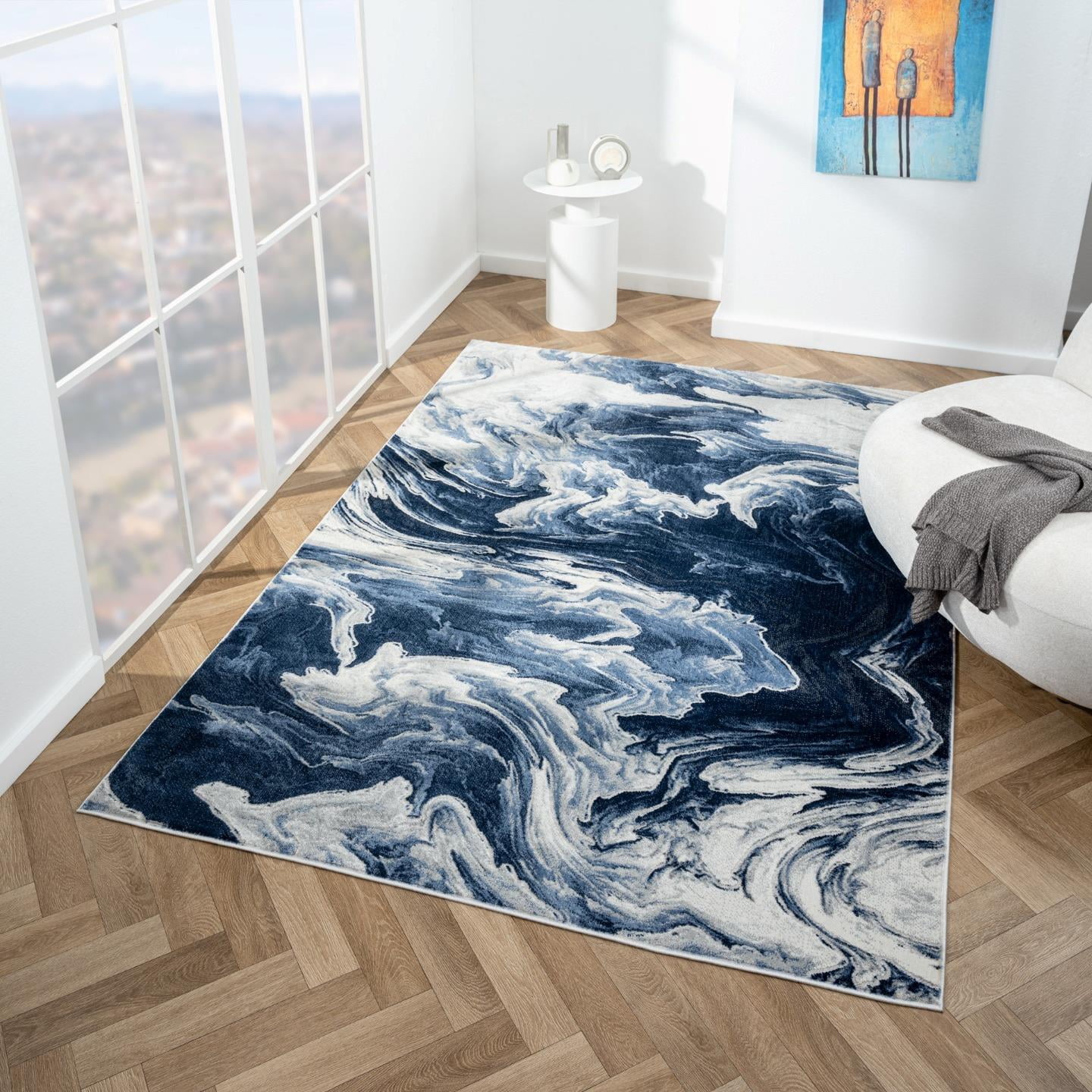 Luxe Weavers Marble Abstract Ocean Swirl Blue 5x7 Area Rug, Stain ...