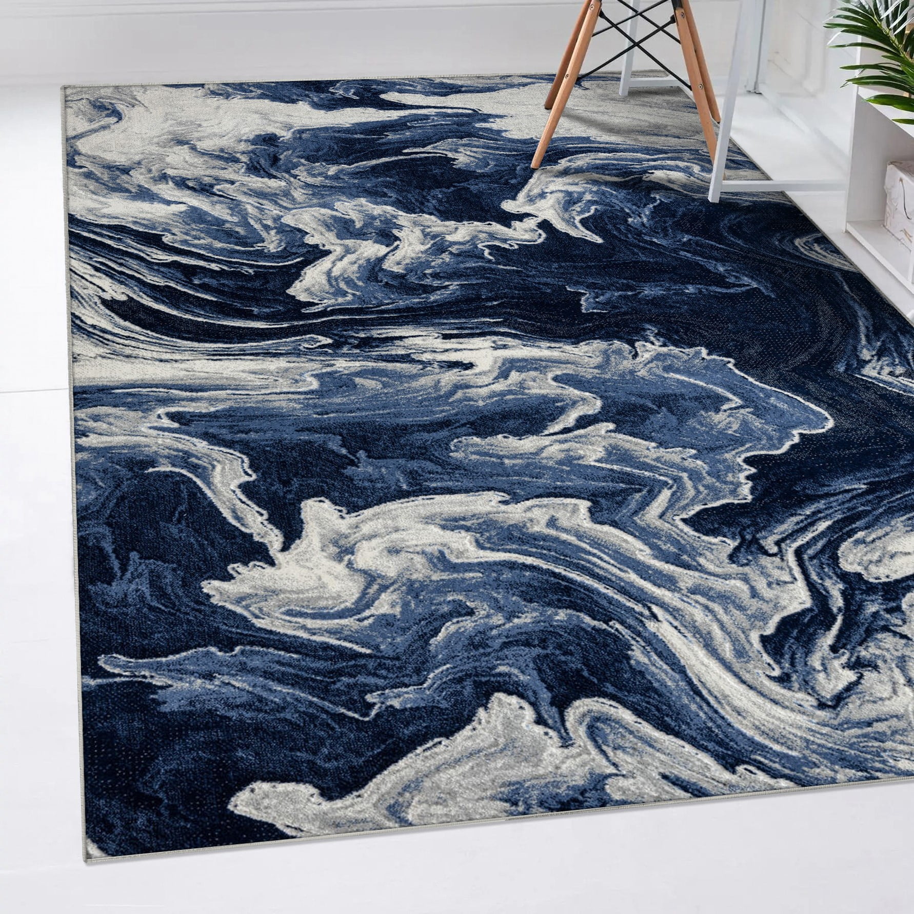 Luxe Weavers Marble Abstract Ocean Swirl Blue 6x9 Area Rug, Stain ...