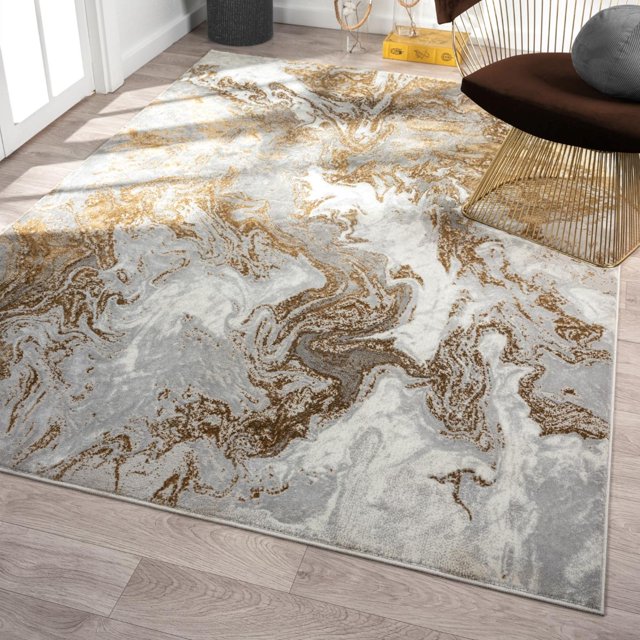 Luxe Weavers Marble Swirl Collection Gray Abstract Area Rug 4x5 ...