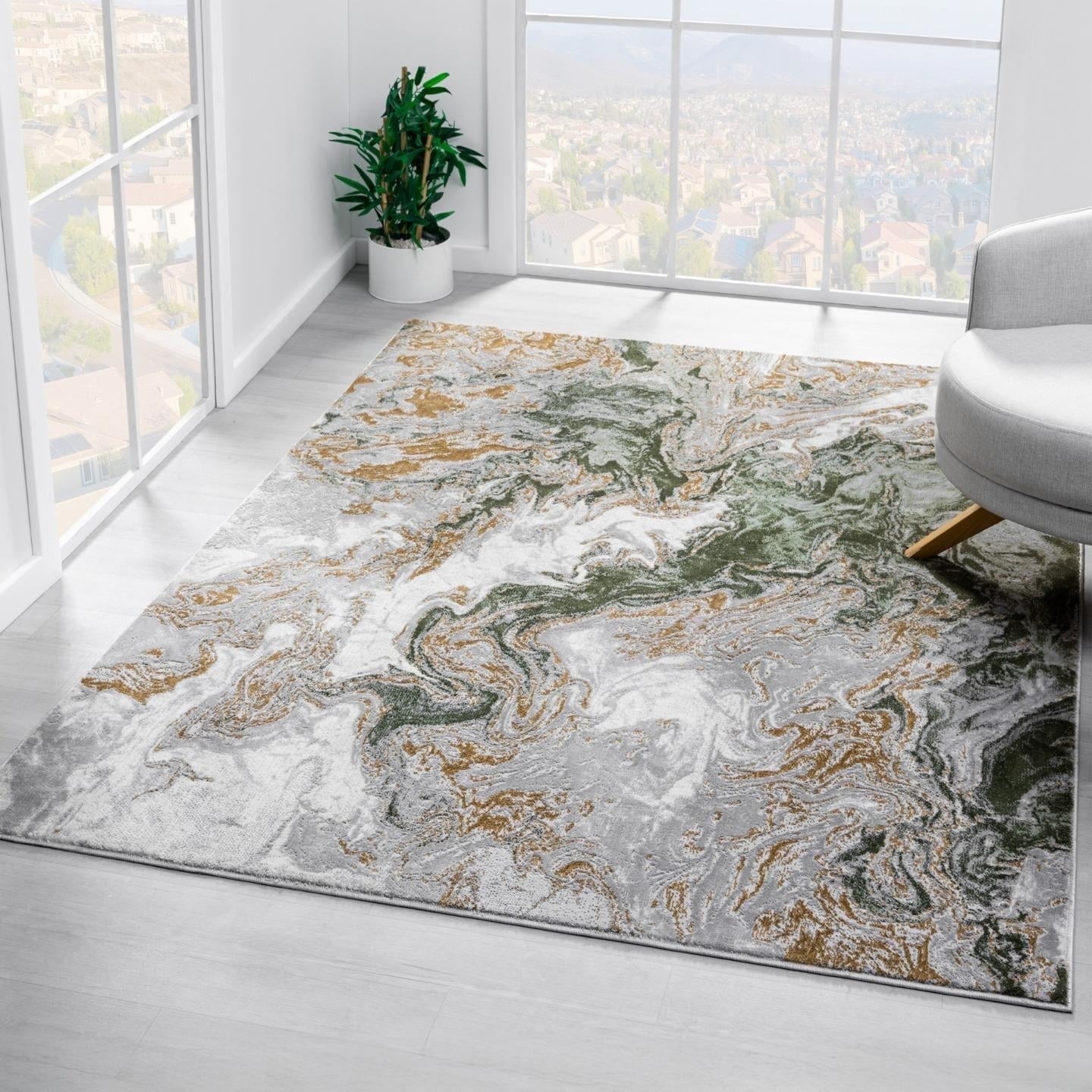 Luxe Weavers Marble Swirl Collection Green Abstract Area Rug 5x7 ...