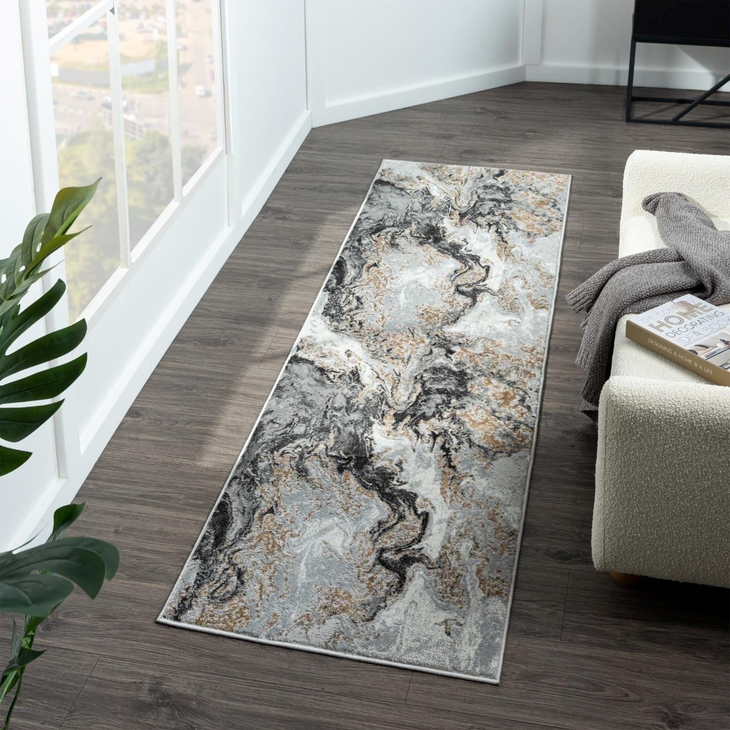 Luxe Weavers Marble Swirl Collection Smoke Abstract Area Rug 2x7 ...
