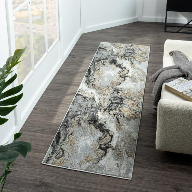 Luxe Weavers Marble Swirl Collection Smoke Abstract Area Rug 2x7 ...