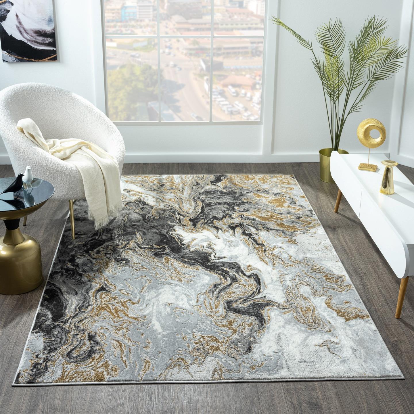 Luxe Weavers Marble Swirl Collection Smoke Abstract Area Rug 2x7 ...