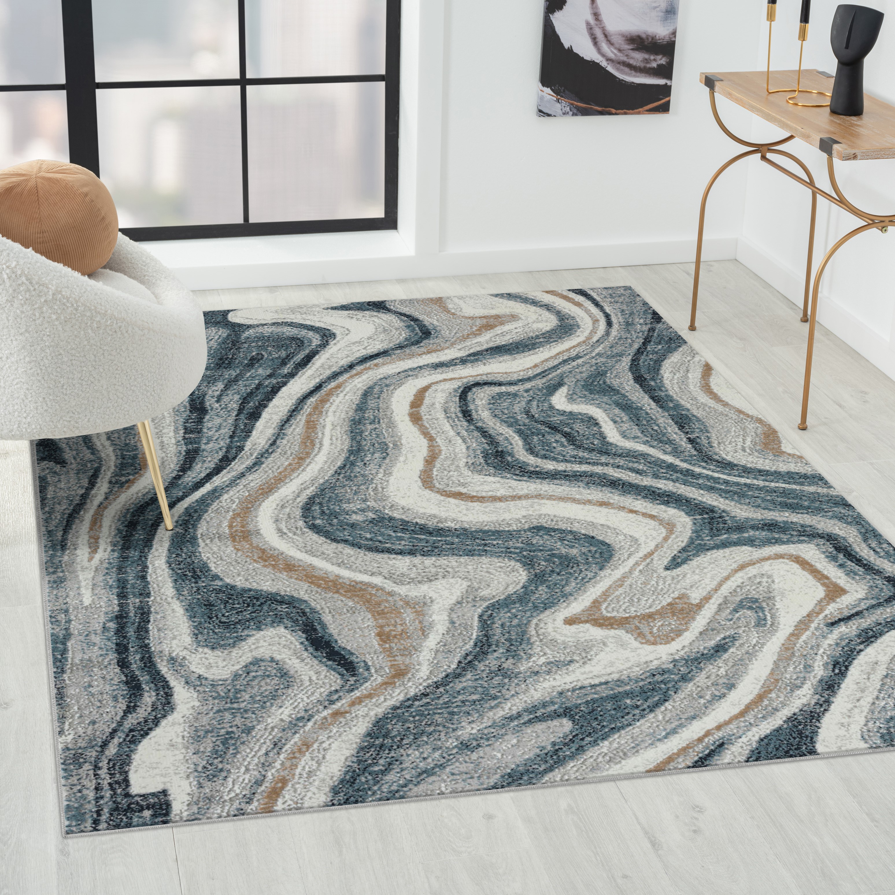 Luxe Weavers Abstract Spark Patterned Gold 6x9 Area Rug, Indoor Carpet ...
