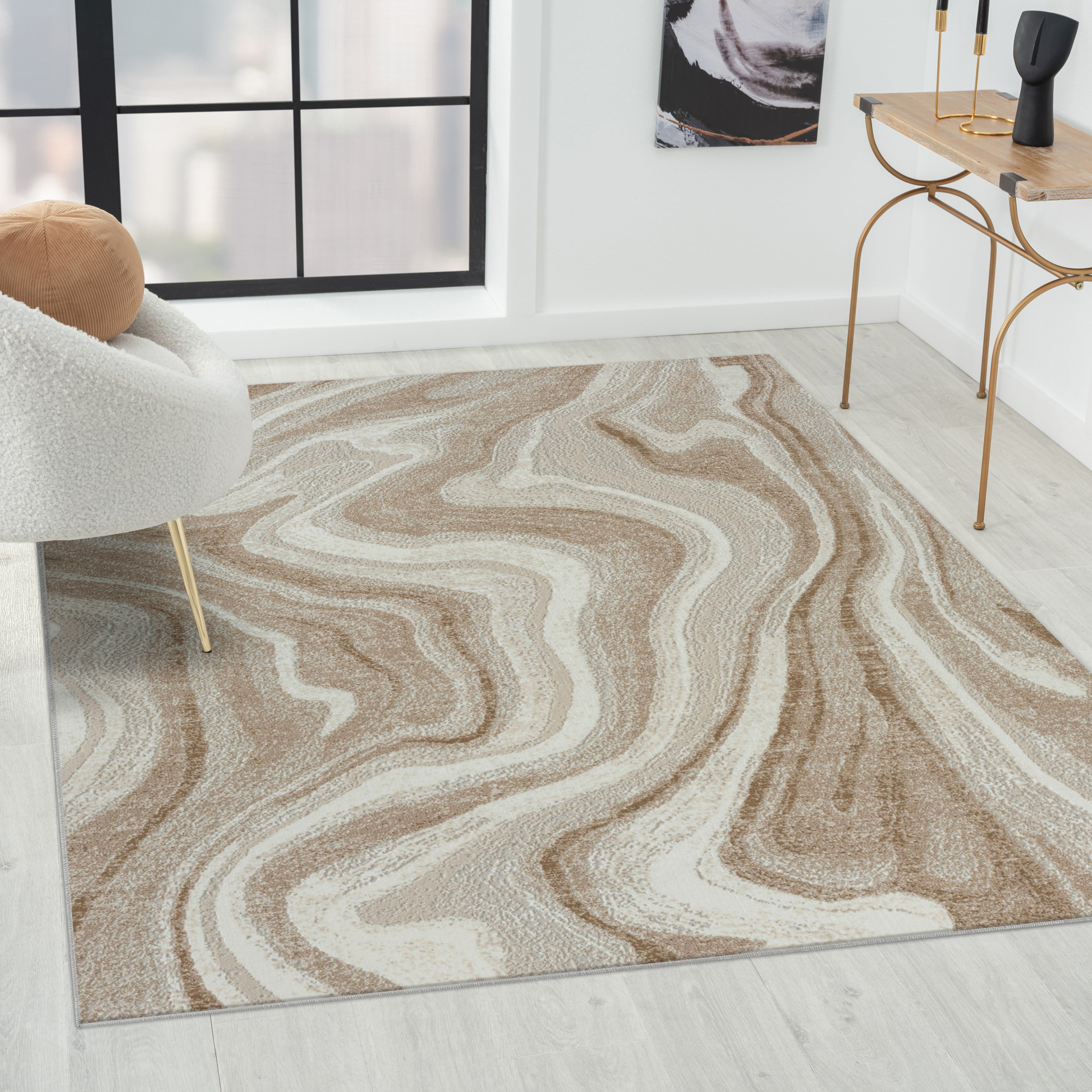 Luxe Weavers Marble Wavy Gold 6x9 Area Rug, Indoor Carpet for Bedroom ...
