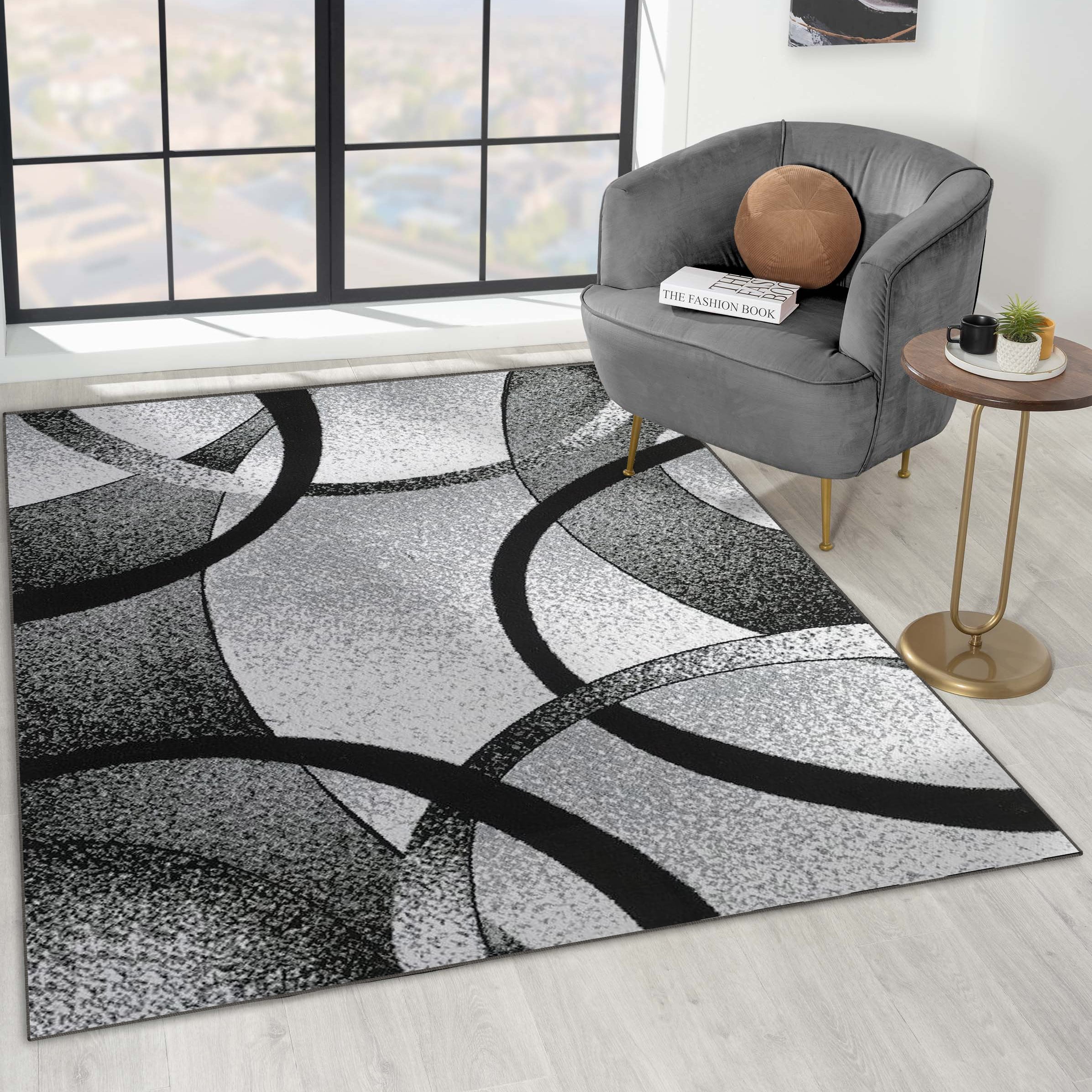 Luxe Weavers Modern Abstract Black Gray 8x10 Geometric Stain Resistant ...