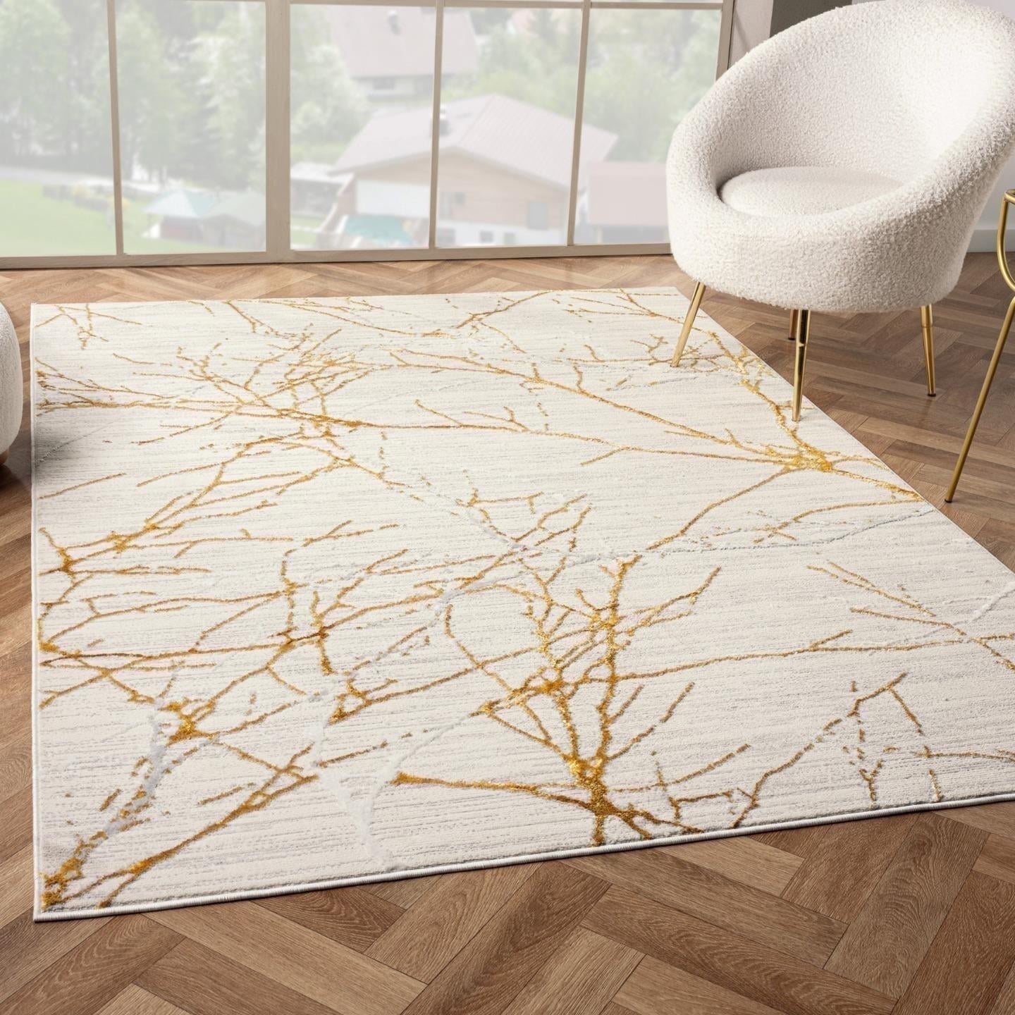 Luxe Weavers Modern Abstract Branches Cream Gold 4x5 Area Rug, Machine ...