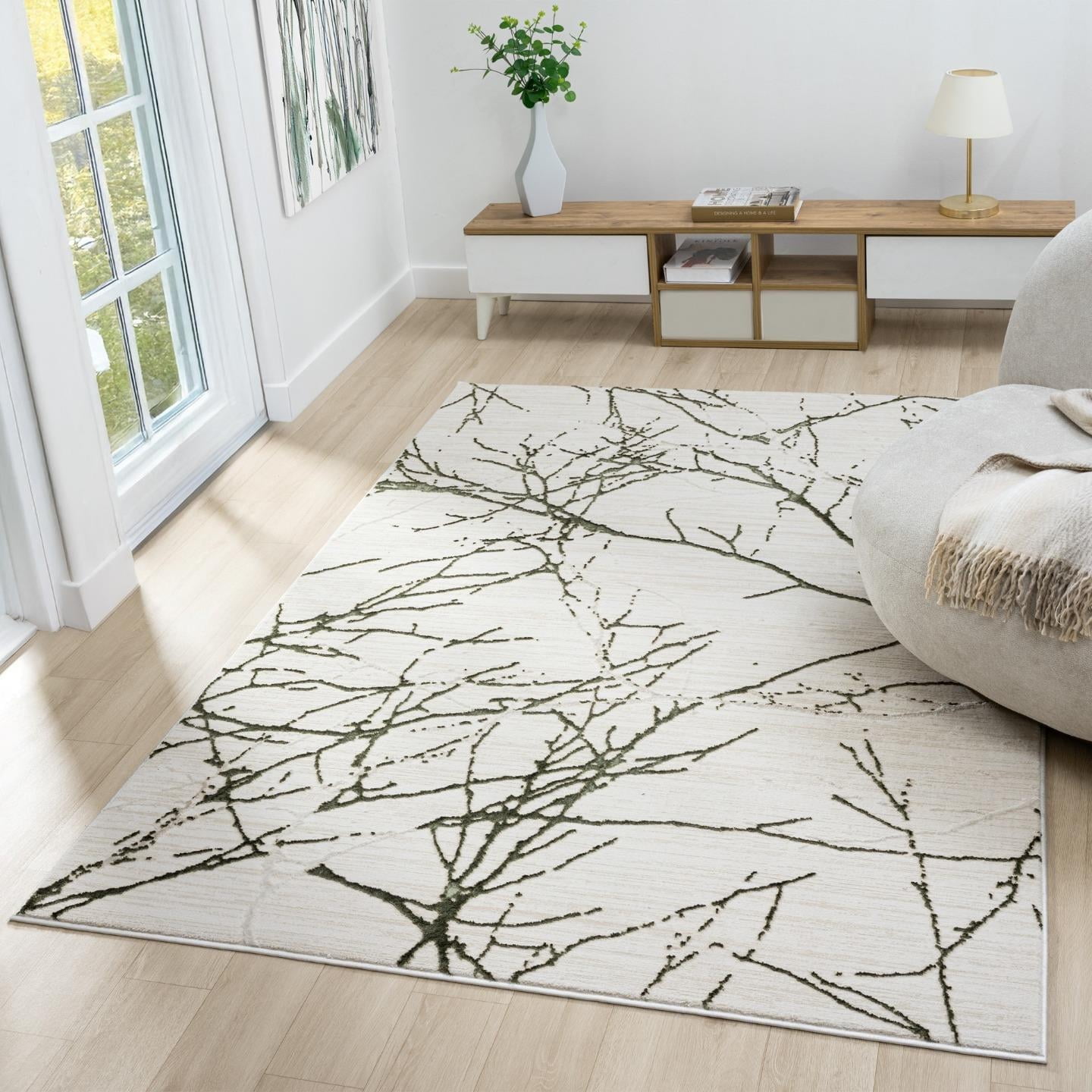 Luxe Weavers Modern Abstract Branches Cream Green 6x9 Area Rug, Machine ...