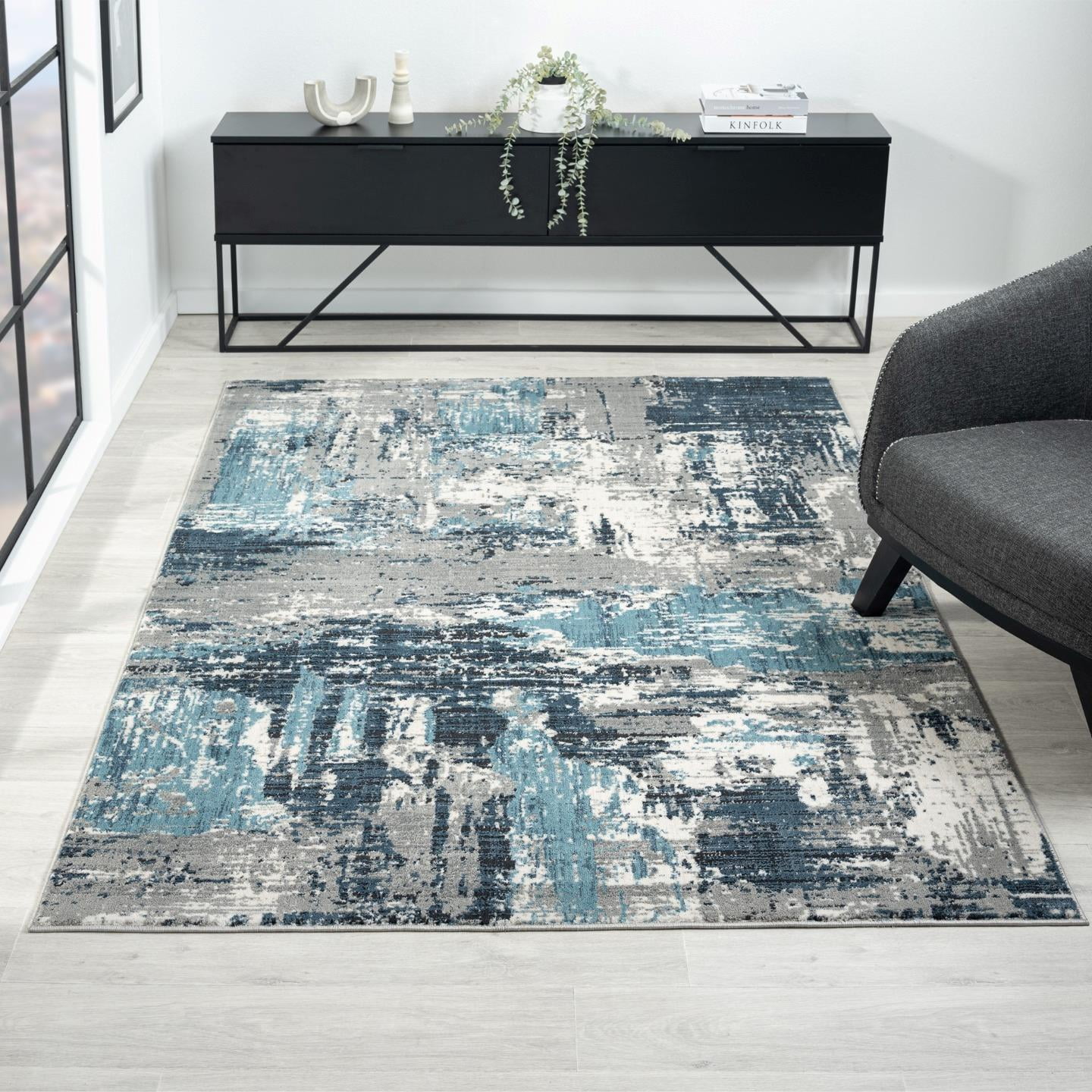 Luxe Weavers Modern Abstract Distressed Blue 5x7 Area Rug for Living ...