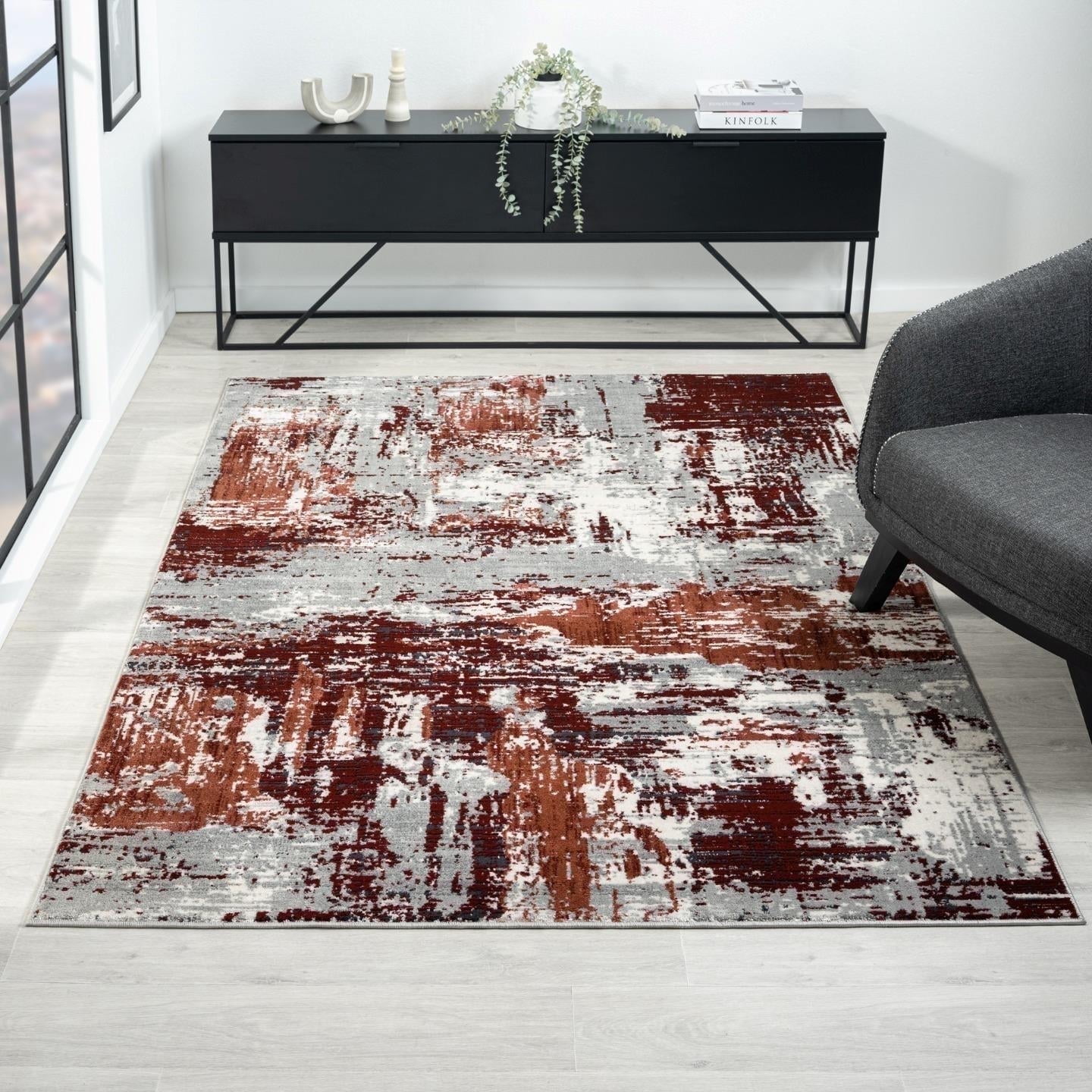 Luxe Weavers Modern Abstract Distressed Red 4x5 Area Rug for Living ...
