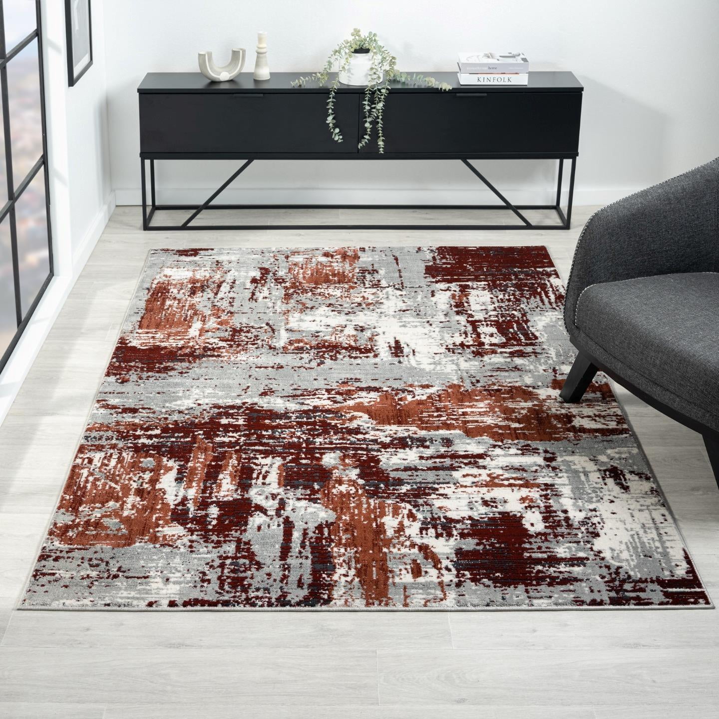 Luxe Weavers Modern Abstract Distressed Red 4x5 Area Rug for Living ...