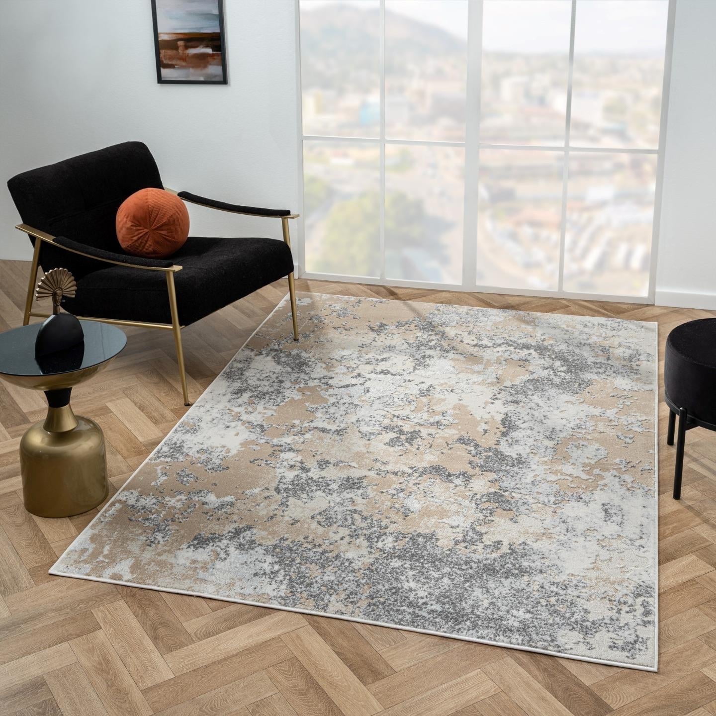 Luxe Weavers Modern Abstract High Low Texture, Beige 5x7 Area Rug Stain ...