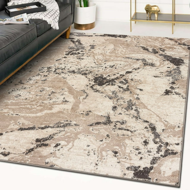 Luxe Weavers Modern Abstract Marble Swirl Beige 6x9 Area Rug, Indoor ...