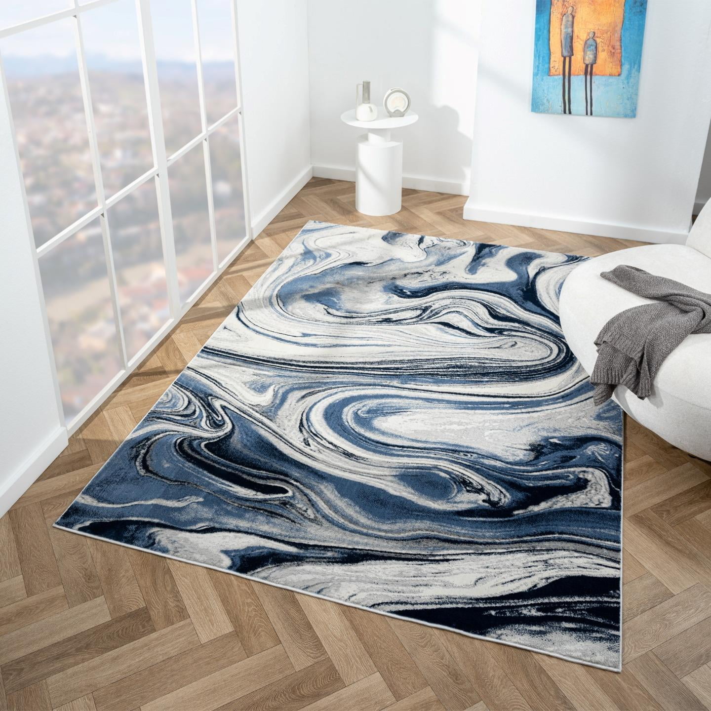 Luxe Weavers Modern Abstract Marble Swirl Blue 8x10 Area Rug Living ...