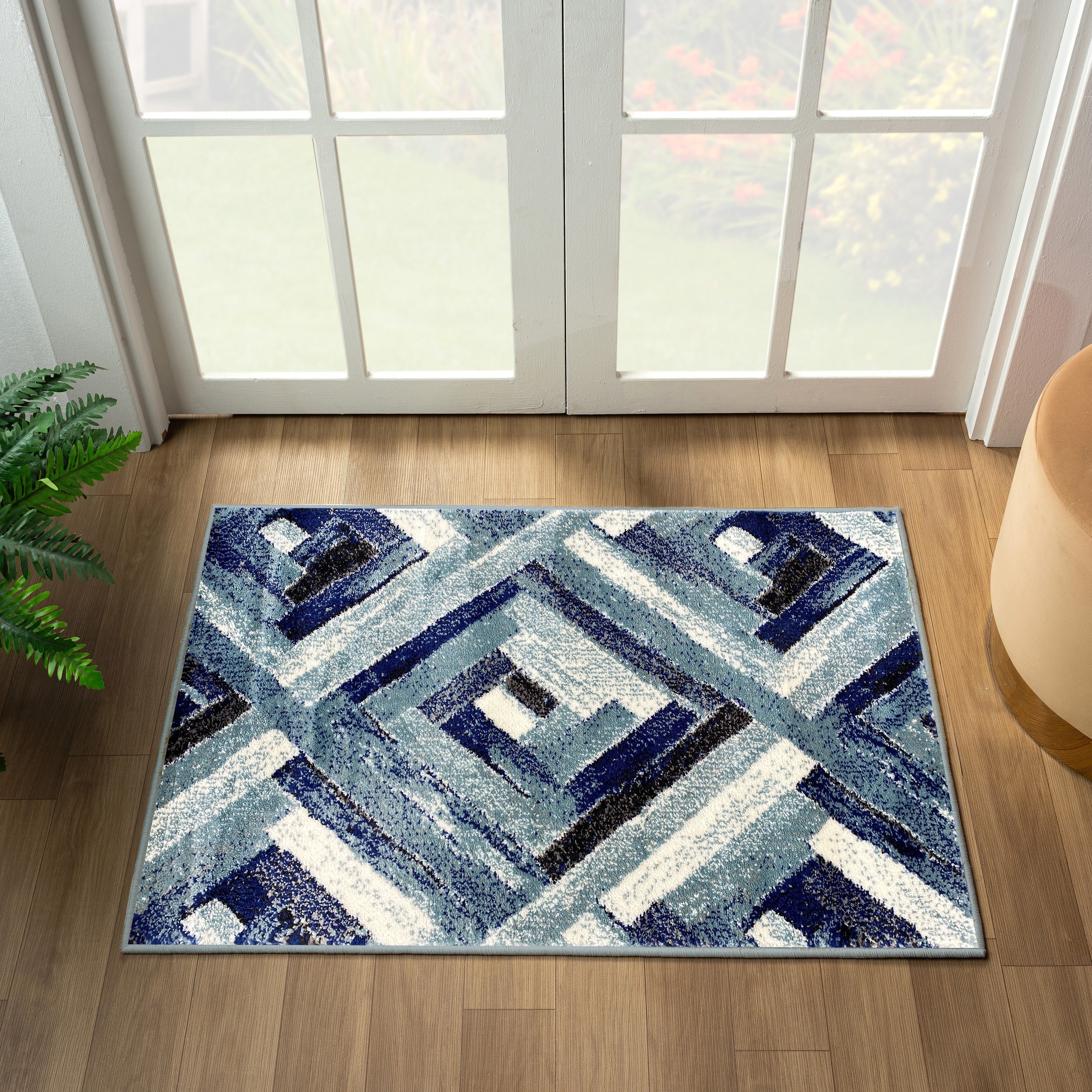 Luxe Weavers Modern Farmhouse Geometric Blue 2x3 Area Rug, Rustic Wood ...