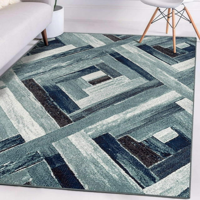Luxe Weavers Modern Farmhouse Geometric Blue 6x9 Area Rug, Rustic Wood ...