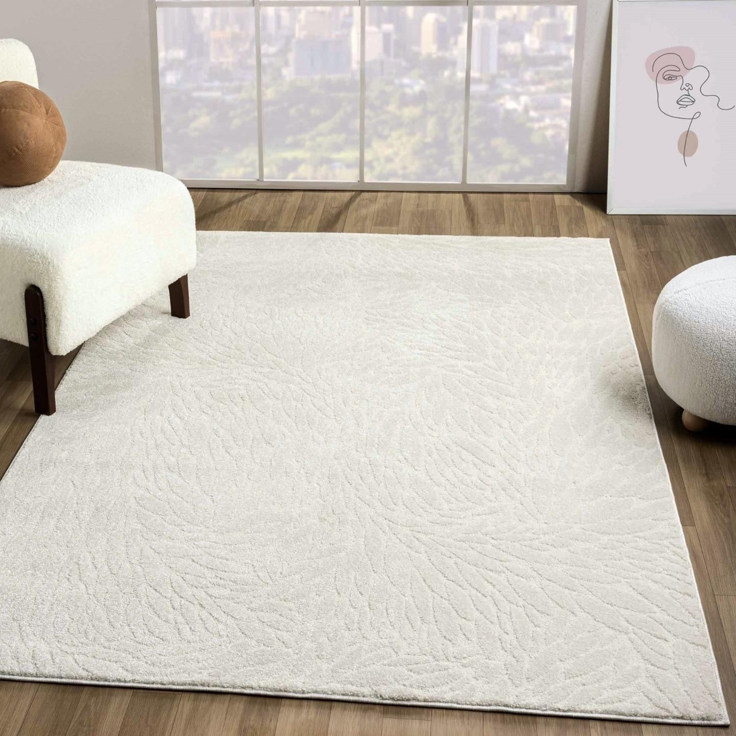 Luxe Weavers Modern Floral Cream 4x5 Area Rug, Stain-Resistant Carpet ...