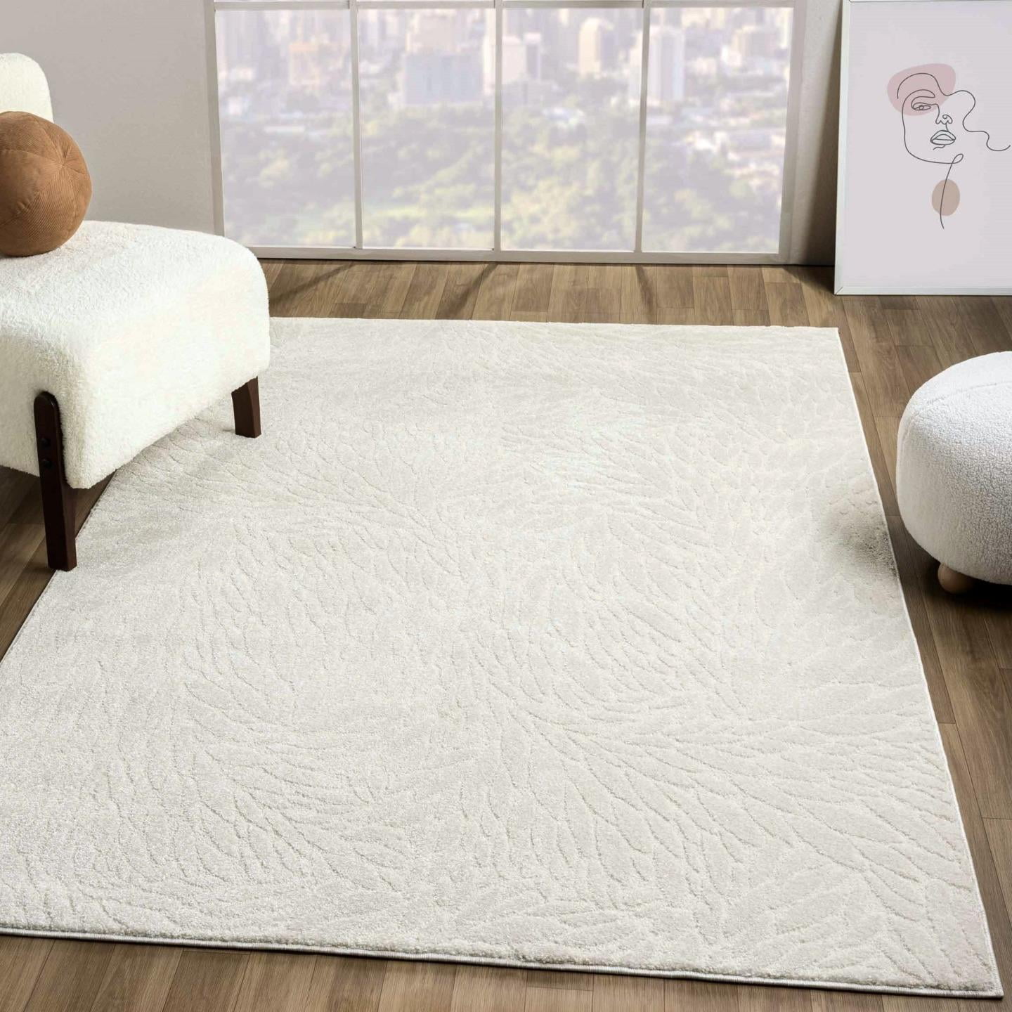 Luxe Weavers Modern Floral Cream 4x5 Area Rug, Stain-Resistant Carpet ...