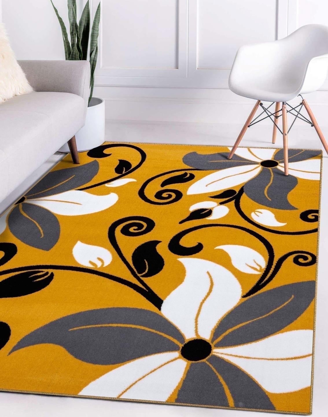 Luxe Weavers Modern Floral Yellow 5x7 Area Rug for Living Rooms ...