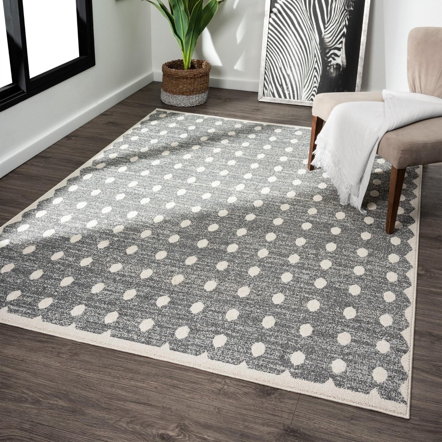 Luxe Weavers 9x12 Anthracite Area Rug, Modern Geometric Dots, Non-Fade ...