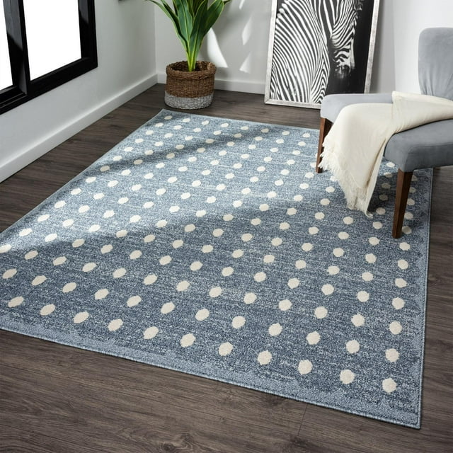 Luxe Weavers Modern Geometric Dots Blue 8x10 Area Rug, Non-Fade Carpet ...