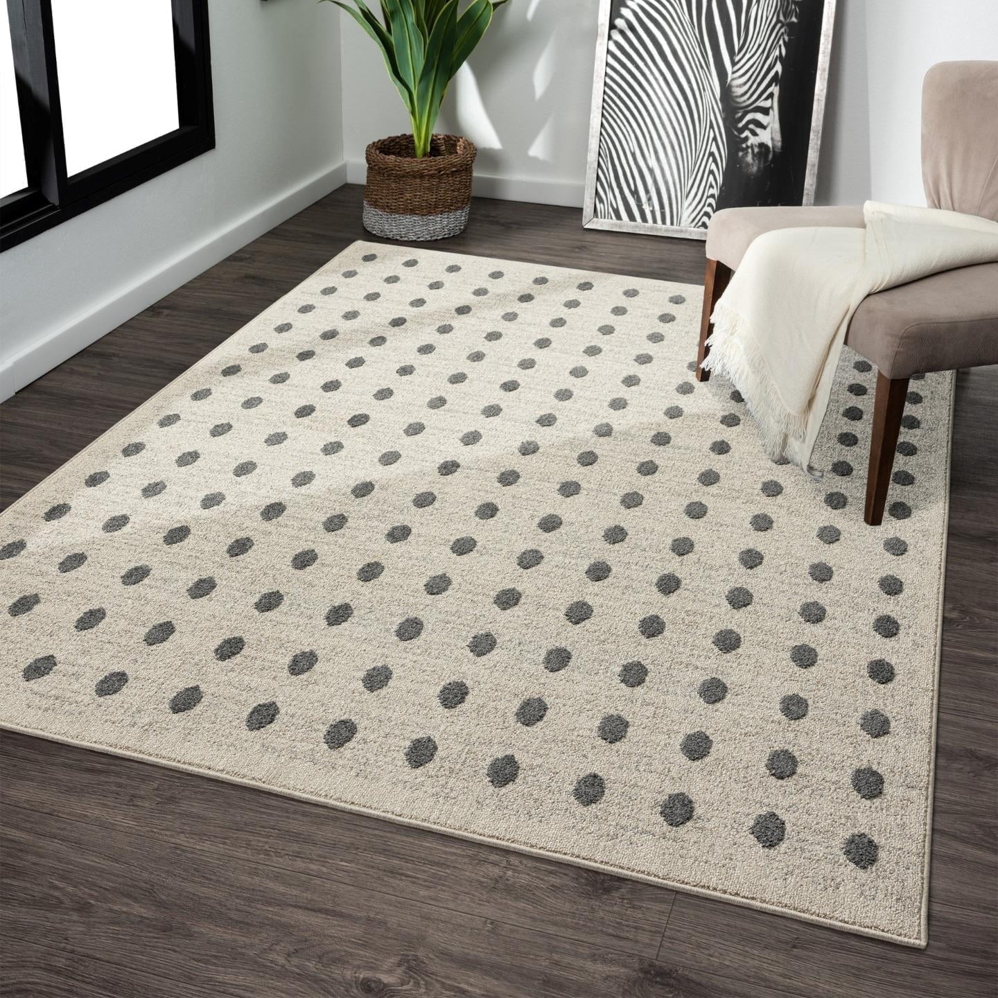 Luxe Weavers Modern Geometric Dots Cream 4x6 Area Rug, Non-Fade Carpet ...