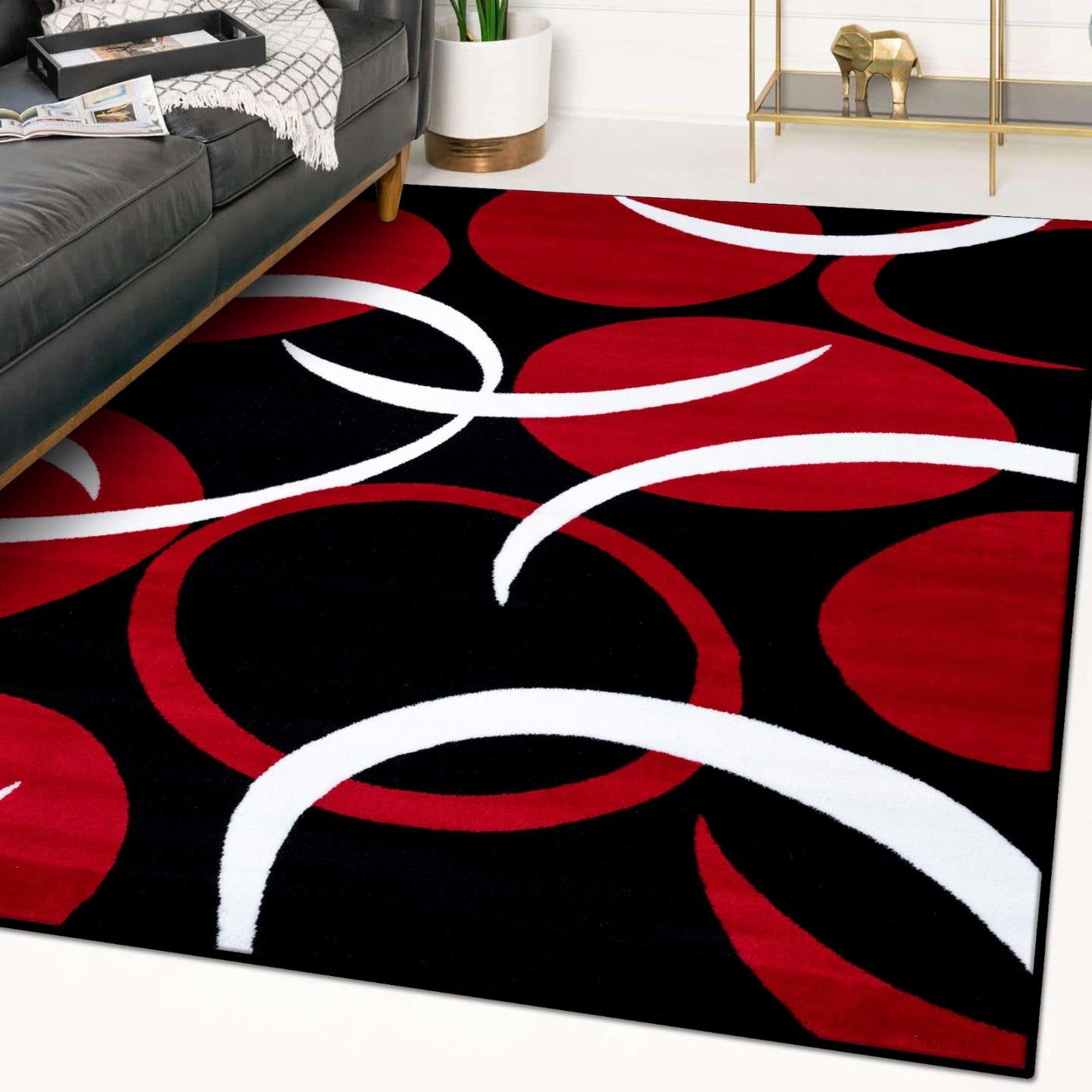 Luxe Weavers Modern Geometric Red 4x5 Area Rug, Non-Fading Abstract ...