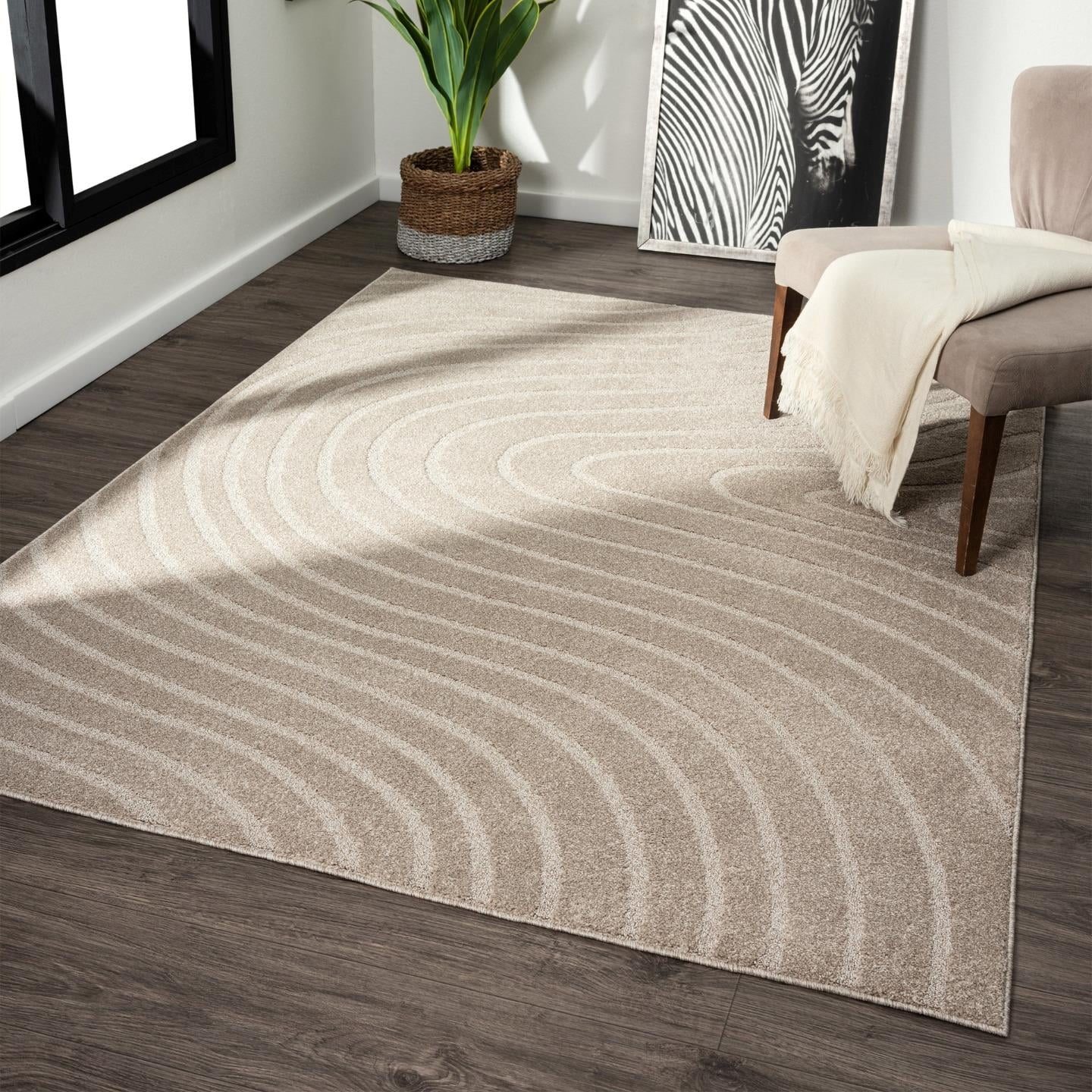 Luxe Weavers 8x10 Beige Area Rug, Modern Geometric Wave, Stain ...