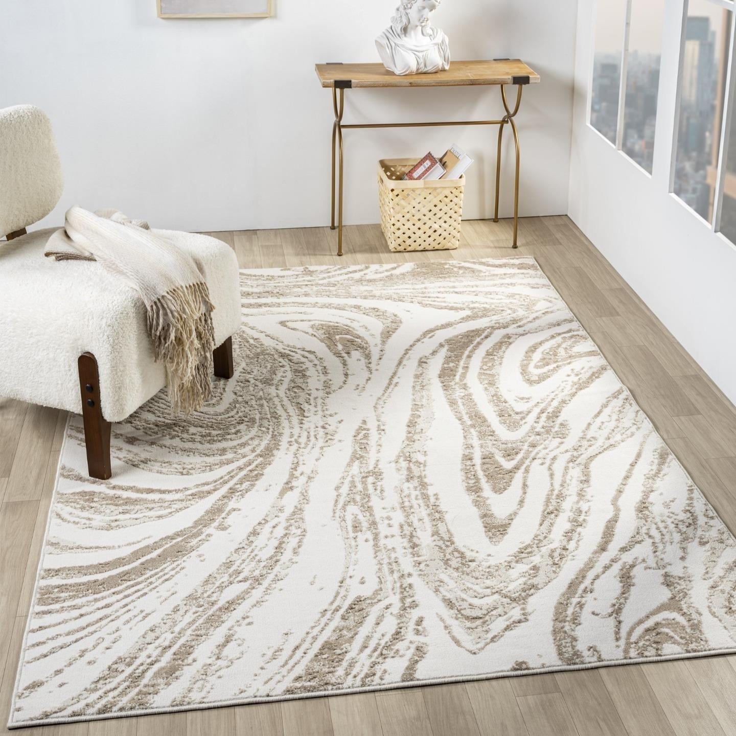 Luxe Weavers Modern Marble High Low Ivory 8x10 Indoor Area Rug Abstract ...