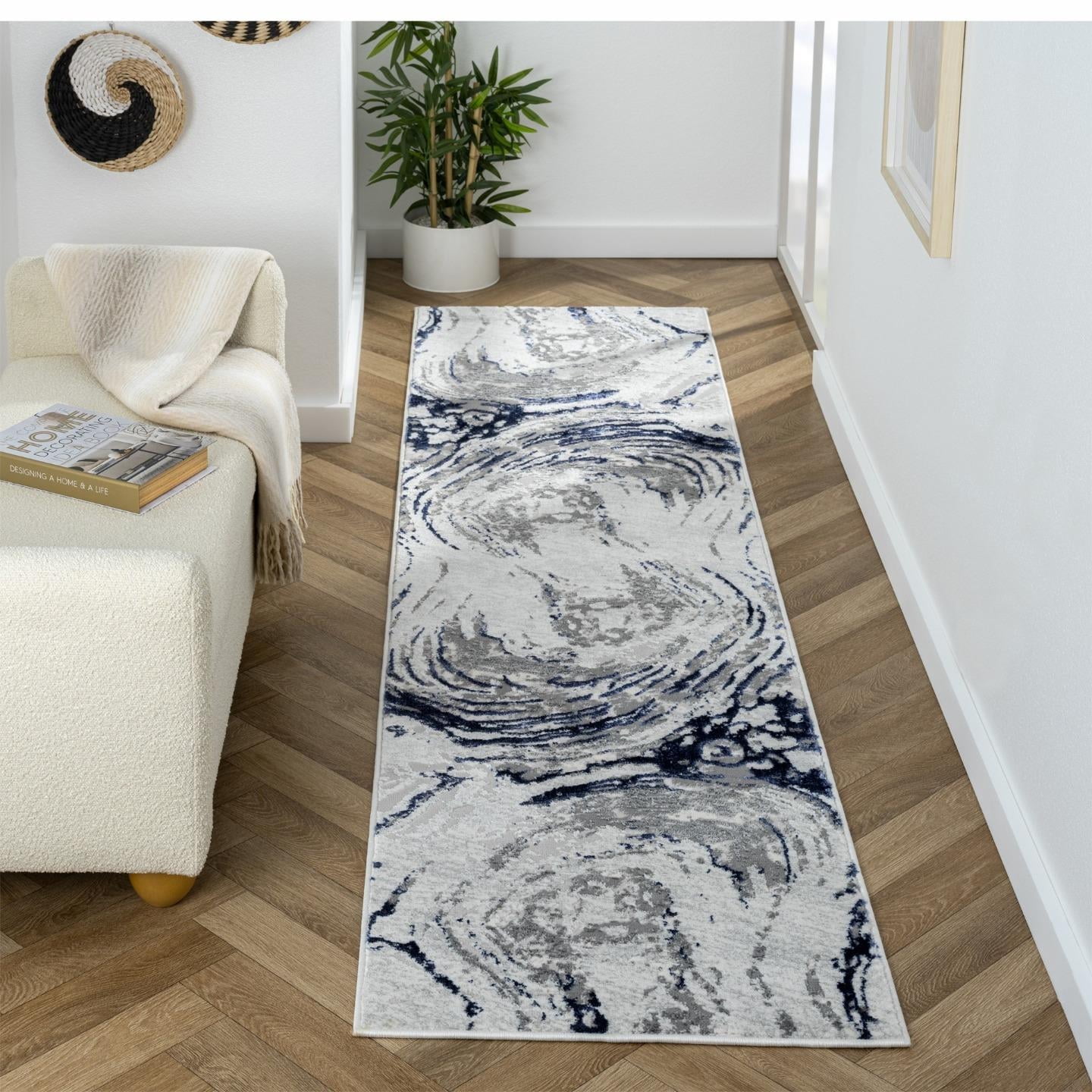 Luxe Weavers Modern Marble Swirl Blue 2x8 Runner Rug, Metallic Abstract ...