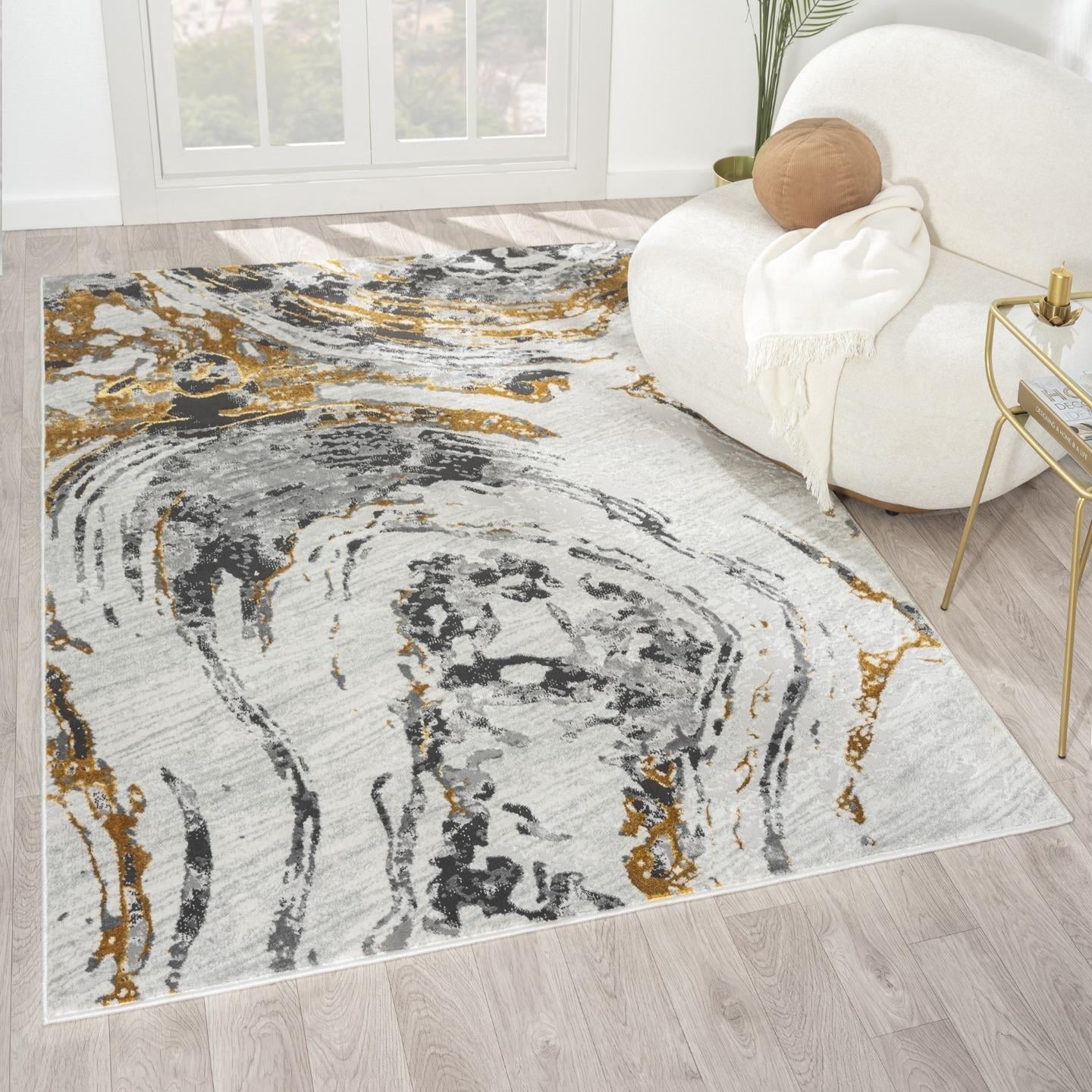 Luxe Weavers Modern Marble Swirl Gold 5x7 Area Rug for Bedroom ...
