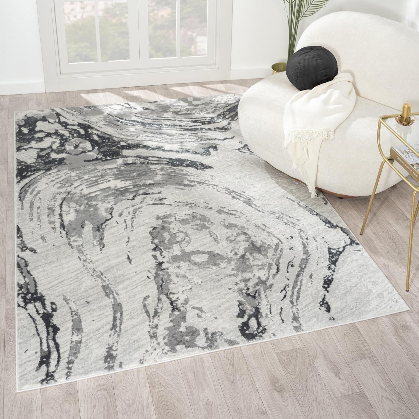 Luxe Weavers Modern Marble Swirl Gray 8x10 Area Rug for Bedroom ...