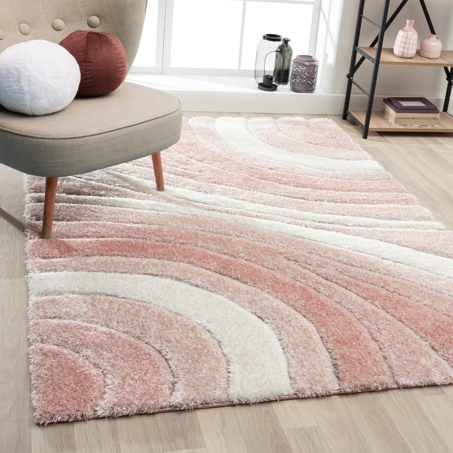 Luxe Weavers Modern Shag Geometric Pink 8x10 Area Rug, Indoor Carpet ...