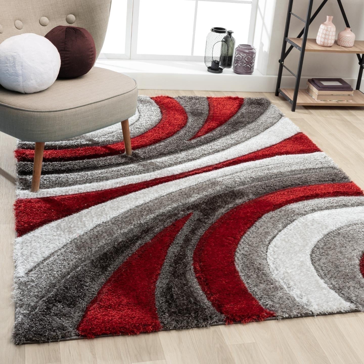 Luxe Weavers Modern Shag Geometric Red 8x10 Area Rug, Indoor Carpet ...