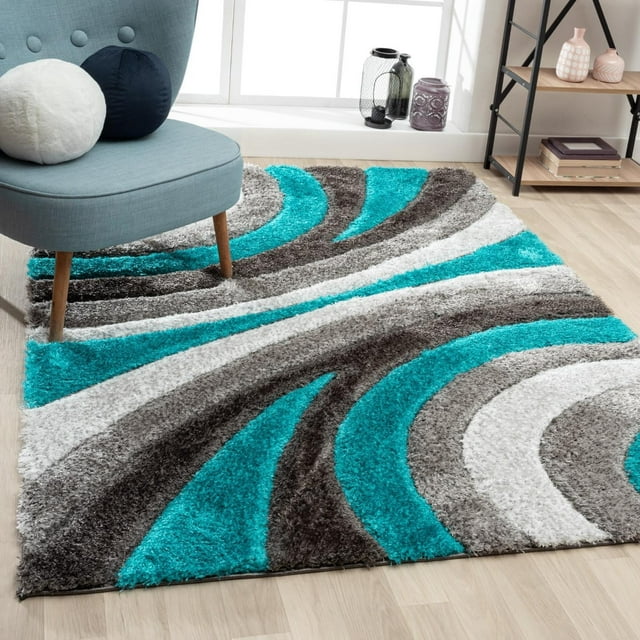 Luxe Weavers Modern Shag Geometric Turquoise 8x10 Area Rug, Indoor ...