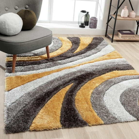 Luxe Weavers Modern Shag Geometric Yellow 5x7 Area Rug, Indoor Carpet ...