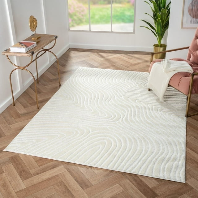 Luxe Weavers 5x7 Modern Swirl Geometric Carpet, Cream Stain Resistant ...