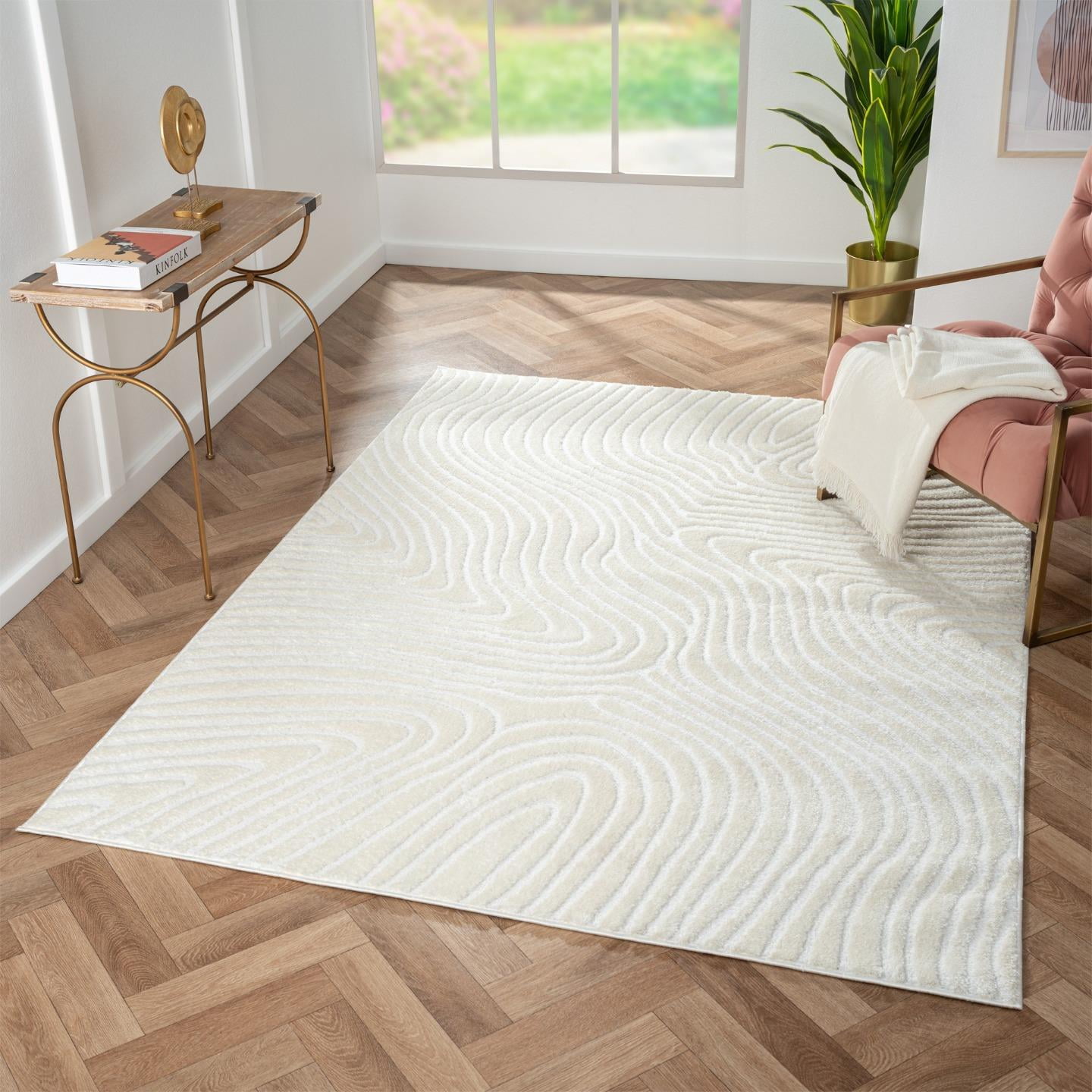 Luxe Weavers 5x7 Modern Swirl Geometric Carpet, Cream Stain Resistant ...