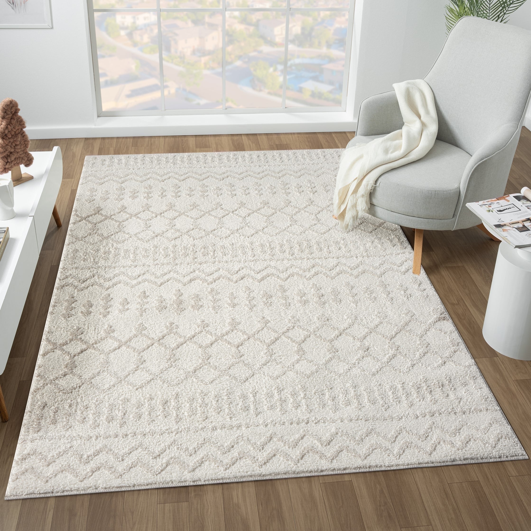 Luxe Weavers Moroccan Diamond Cream 4x5 Area Rug, Fade Resistant Carpet ...