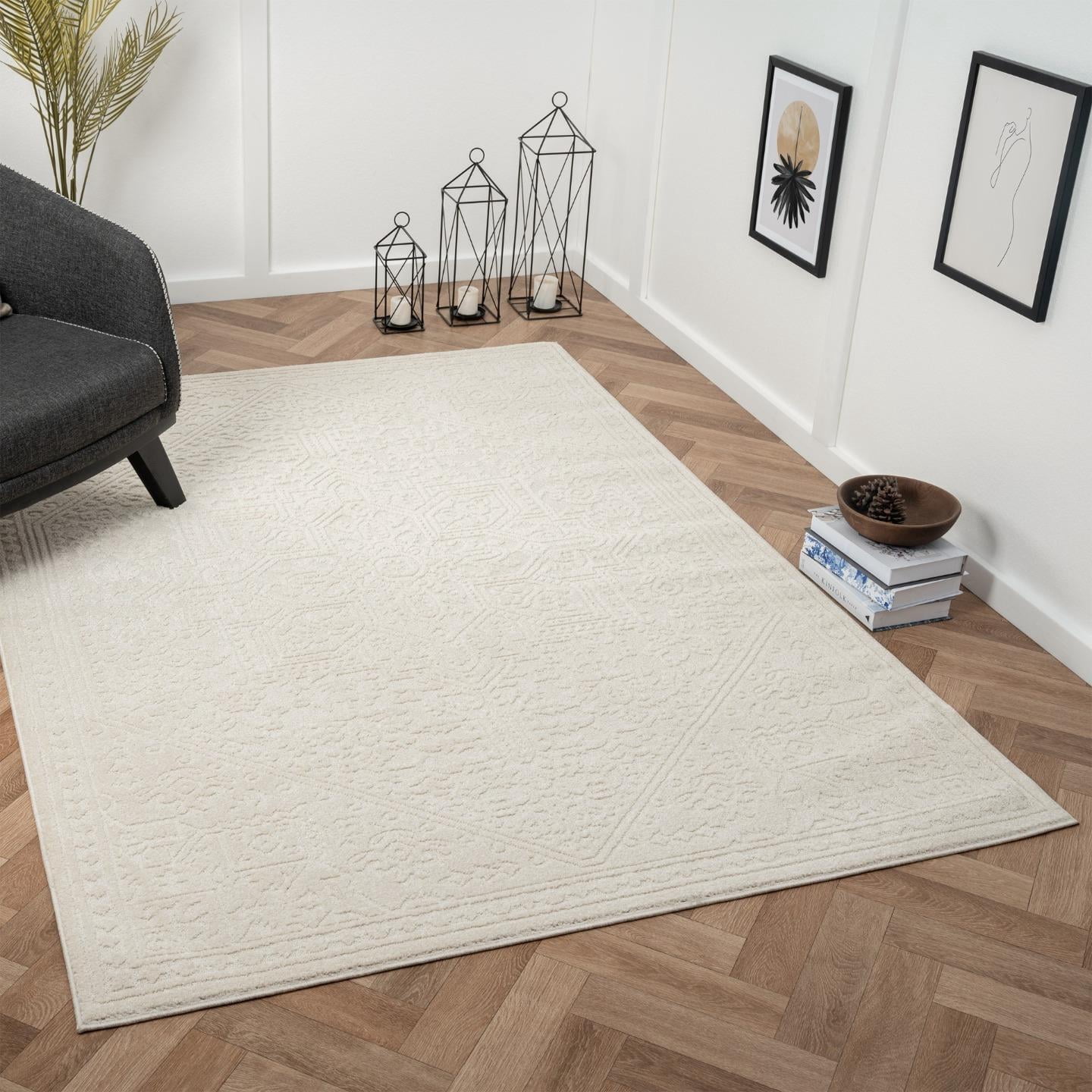 Luxe Weavers 8x10 Moroccan Medallion Cream Area Rug, High Low Texture ...