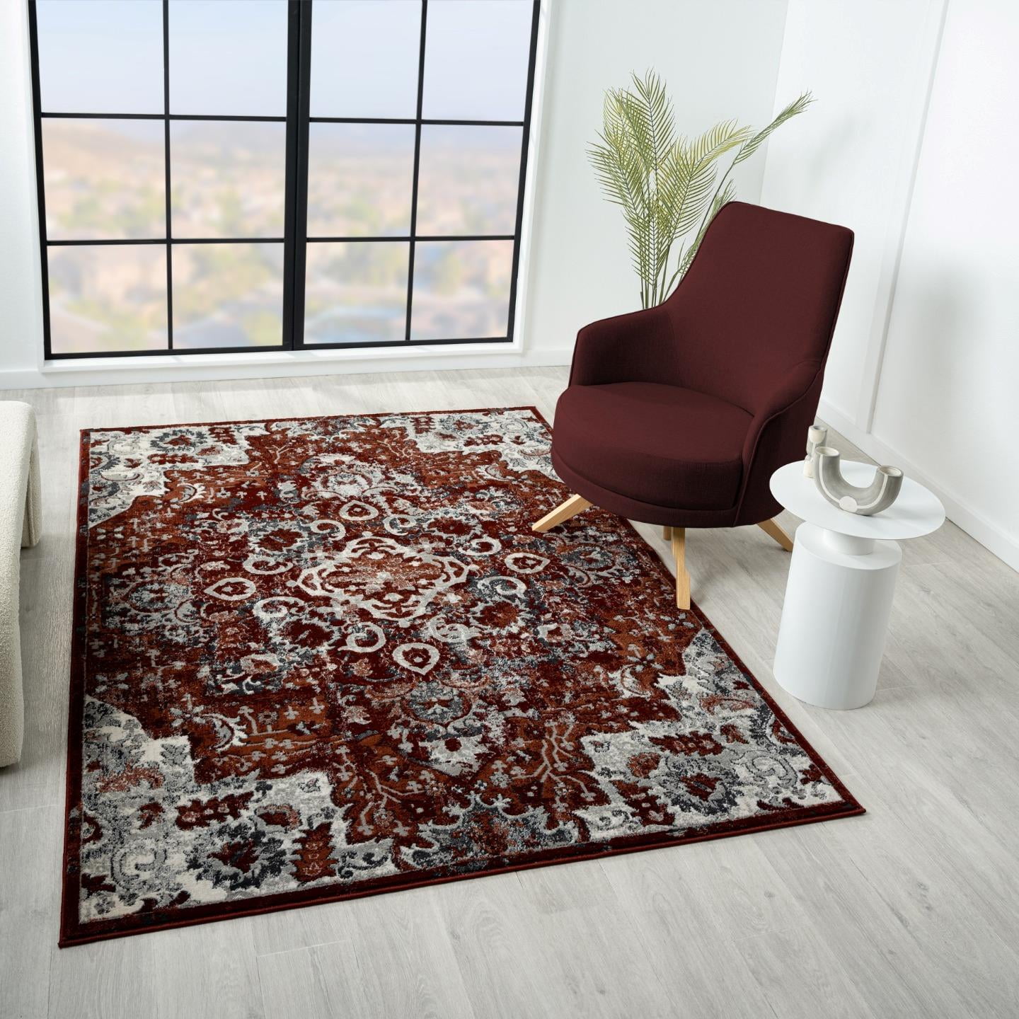 Luxe Weavers Moroccan Red 4x5 Medallion Area Rug, Floral Living Room ...